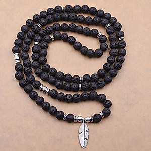 108 Bead Japa Mala Meditation Bracelet Necklace for Men or Womens Yoga Jewelry (Lava)