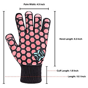 J H Heat Resistant Oven Mitts: EN407 Certified 932 °F, 2 Layers Silicone Coating, Black Shell with Coral Coating, BBQ & Oven Gloves for Cooking, Kitchen, Fireplace, Grilling, 1 Pair, Women Fits All