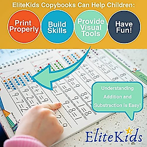 Premium Edition 11x8.5 Inch EliteKids Large Magic Practice Copybook for Kids- Kindergarten Numbers and Math 2-Book Set, Preschool K-1 Groove Number Math Workbooks with Magical Pens