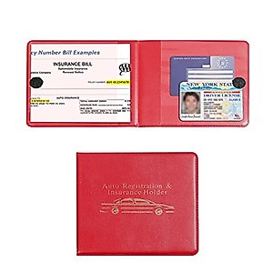 VAGURFO 2 Pack Car Insurance and Registration Card Holder,Glove Box Important Document Organizer,Premium Wallets for Essential Car Important Automobile Documents,Car Accessories for Men & Women (Red)