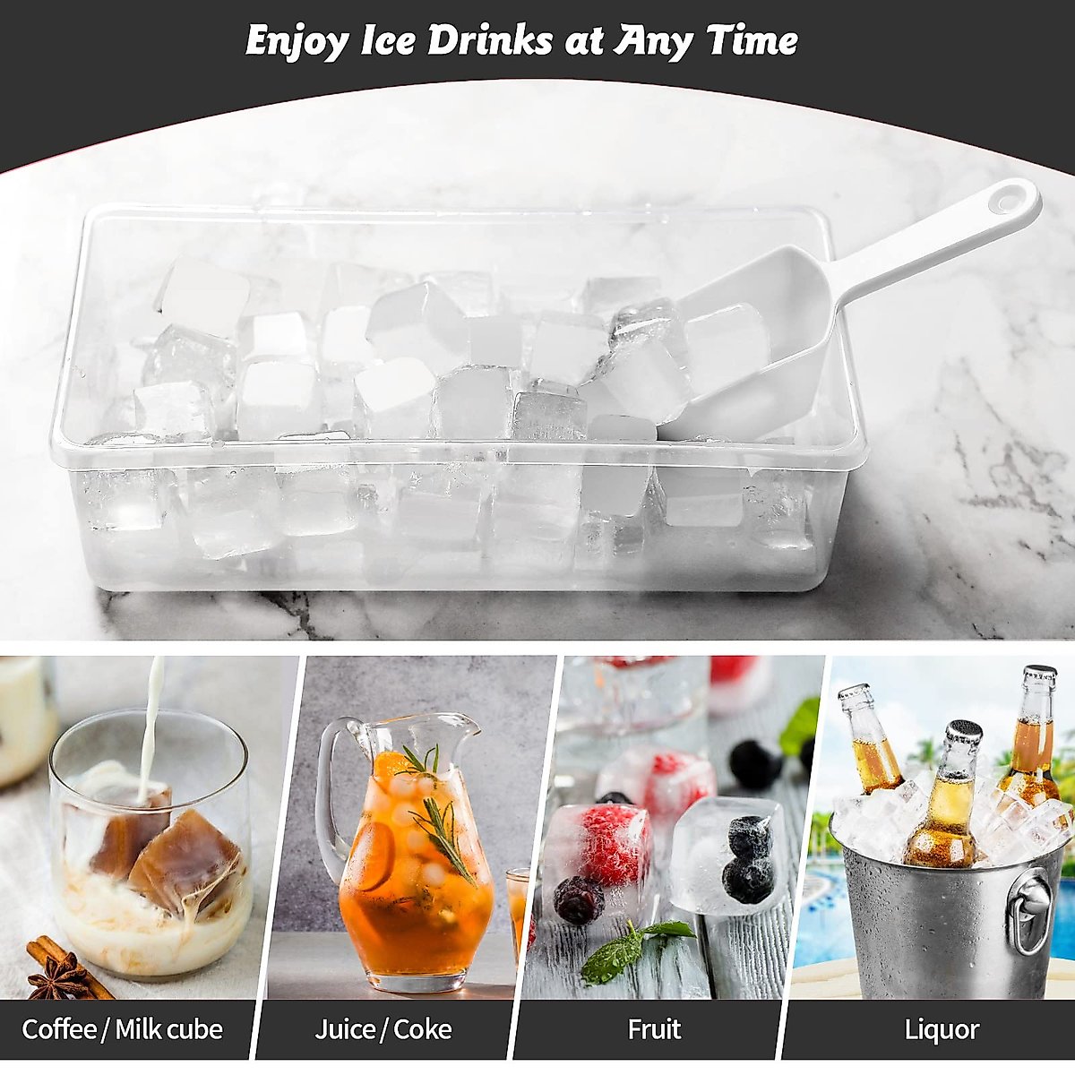 Food-grade Silicone Ice Cube Tray with Lid and Storage Bin for Freezer, Easy-Release 2 * 36 Small Nugget Ice Trays 1 ice Bucket & Scoop, Flexible Ice Cube Molds with Ice Container
