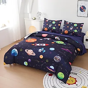 Twin Bedding Sets for Boys Space Bedding 5 Pieces,Teen Boys Bedding Space Ship Galaxy Bedding Twin Comforter Set with Sheets for All Season