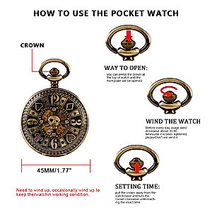 Alwesam Men's Mechanical Hand Wind Pocket Watch Roman Numerals Steampunk with Chain Box