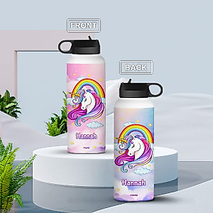 winorax Personalized Unicorn Water Bottle For Kids Women Girls Teen Magical Unicorns Stainless Steel Sports Bottles Birthday Christmas Back To School Gifts Custom Travel Cup with Name