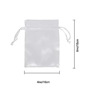 BEAVOING 60PCS Satin White Gift Bags, 4 x 6 Inches Jewelry Pouches Wedding Favor Drawstring Bags Baby Shower Christmas Gift Bags, Candy Bags with Thank You Tags