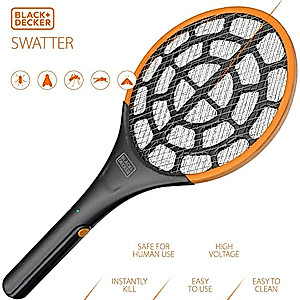 BLACK+DECKER Electric Fly Swatter- Fly Zapper- Tennis Bug Zapper Racket- Battery Powered Zapper- Electric Mosquito Swatter- Handheld Indoor & Outdoor- Non Toxic, Safe for Humans & Pets