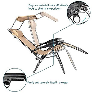 Bonnlo Zero Gravity Chair with Canopy Shade Patio Sunshade Lounge Chair, Folding Chair with Canopy Reclining Canopy Chairs with Cup Holder and Headrest for Beach Garden (Khaki)