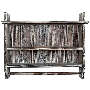 MyGift Torched Wood Wall Mounted 3 Tier Bathroom Shelf Storage Display Rack with 23-Inch Towel Bar