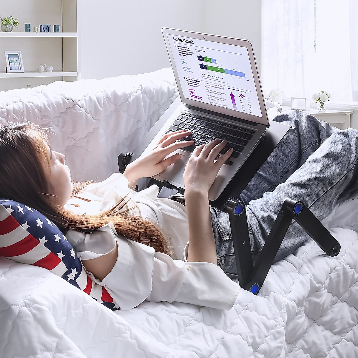 Laptop Table, Adjustable Laptop Bed Table, Laptop Computer Stand, Portable Laptop Workstation Notebook Stand Reading Holder with Large CPU Cooling Fan and Mouse Pad in Bed Couch Office Sofa