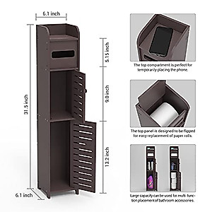 AIRE Small Bathroom Storage Cabinet with 2 Doors and 2 Shelves, W6 x D6 x H31 Bathroom Organizer, 4 Tier Design Toilet Paper Storage Stand for Corner and Small Space (Brown)