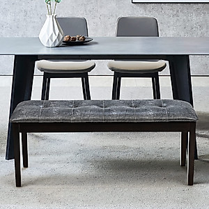 GORELAX Upholstered Dining Bench Seat with PU Leather, Button-Tufted Ottoman Accent Bench w/Rubber Wood Legs, End of Bed Bench for Bedroom, Entryway Bench for Living Room, Hallway (Grey)