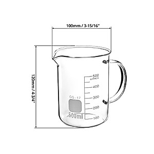 QWORK Beaker with Handle, 500ml Measuring Cup, Borosilicate Glass,Beaker Mug with Pouring Spout, 2 Pack