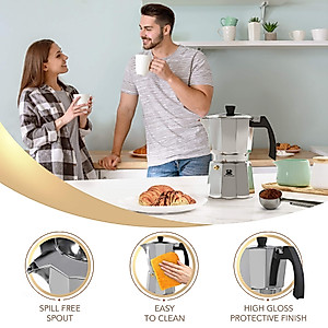 Cafe Du Chateau Espresso Maker (6 cup) Transparent Top Lid, High Gloss Finish, with Coffee Clip Spoon - Coffee Percolator, Camping Coffee Pot