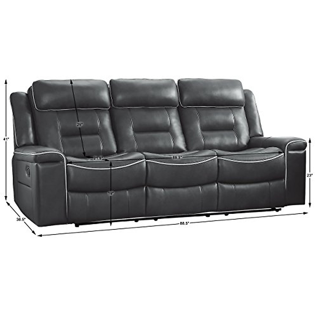 Homelegance Darwan 88" Leather Gel Double Reclining Sofa, Dark Gray