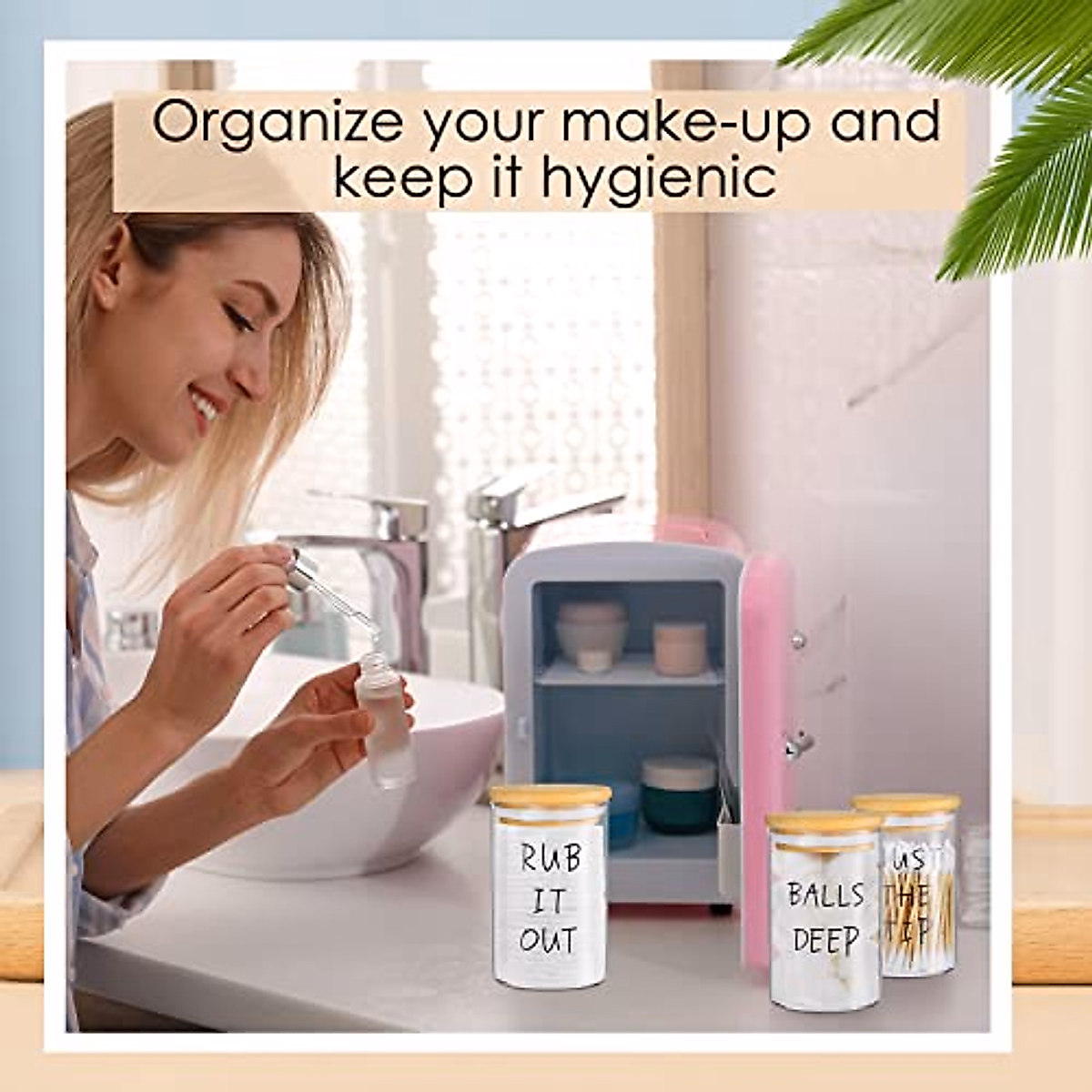 6 Pieces Glass Jars for Bathroom Decor Apothecary Jars with Lids Glass Qtip Holder Bathroom Set Farmhouse Bathroom Storage Containers Cotton Ball Holder Glass Bathroom Jars Vanity Makeup Organizer