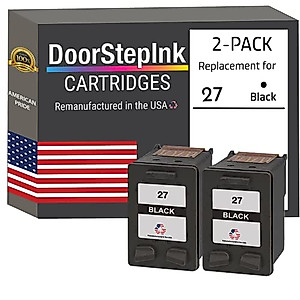 DoorStepInk Remanufactured in The USA Ink Cartridge Replacement for HP 27 Black Twin Pack for HP Printers DeskJet 3320, 3322, 3420, 3425, 3450