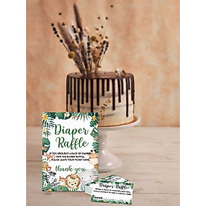 Diaper Raffle Baby Shower Game Set(1 Standing Sign + 50 Guessing Cards), Safari Diaper Raffle Tickets for Baby Shower, Jungle Baby Shower Party Favor Decor - A03