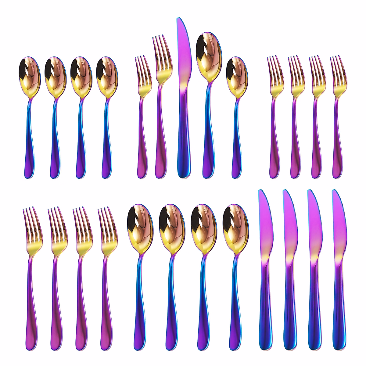 Silverware Set,20 Piece Stainless Steel Silverware Set For 4,Stainless Steel Flatware Set for Home, Kitchen, Mirror Polished&Dishwasher Safe (Rock Style, Colorful)