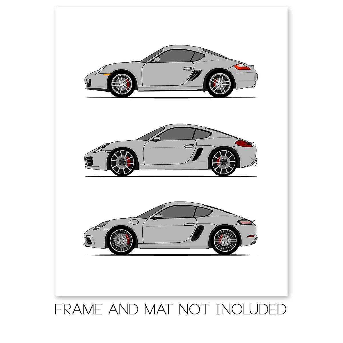Porsche Cayman Generations (Side/Profile) Inspired Car Poster - Handmade Print of Cayman (718/981/ 987) - Silver, 11x14" Metallic Print (Unframed)-Perfect Gift Car Enthusiast