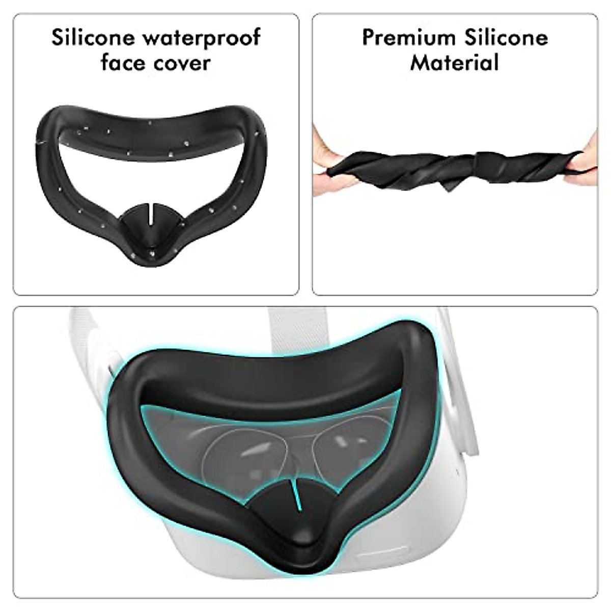 Controller Grips Cover for Oculus Quest 2, Anti-Leakage Silicone Face Cover for Oculus Quest 2, with Lens Protective Cover and VR Shell, Accessories Set 4-in-1 for Oculus Quest 2 (for Quest 2, Black)