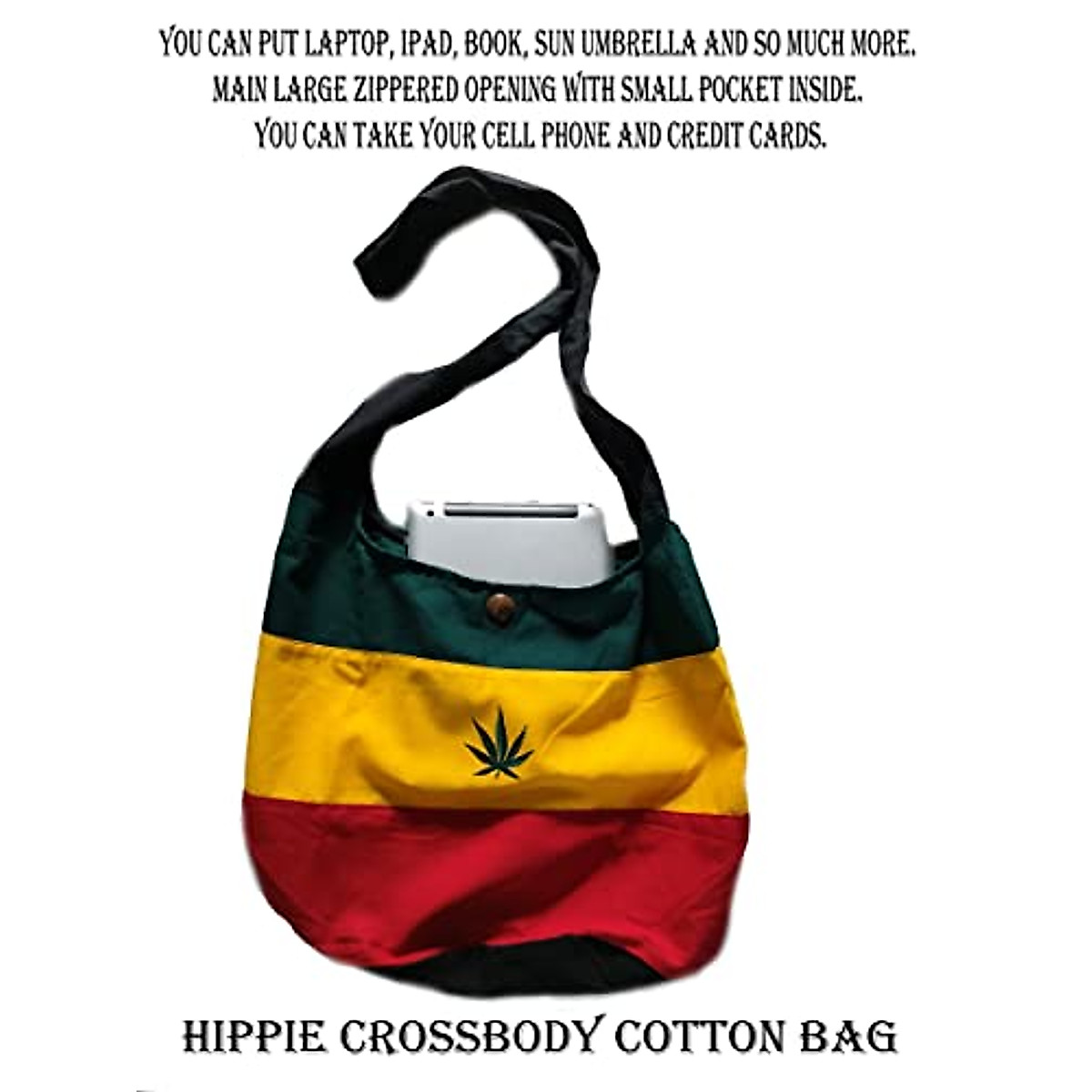 Hippie Crossbody Cotton Bag Thai Top Zip Hobo Sling Bag Handmade Hipster Messenger Shoulder Bag