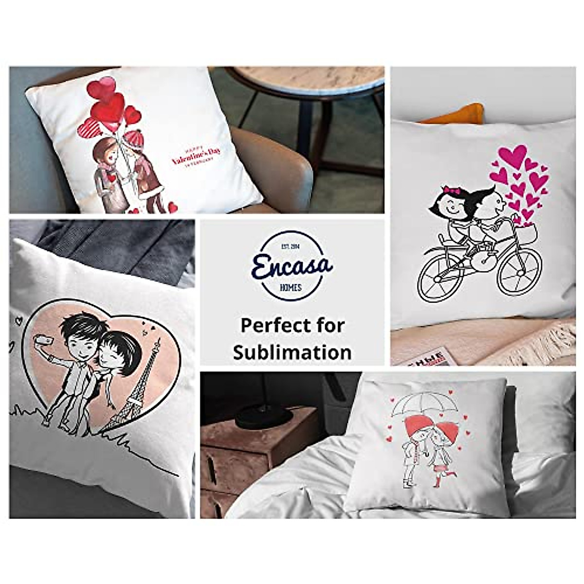 Encasa Homes Throw Pillow Covers Only (No Insert) (18x18) - Sublimation Blank White 4 Pc Pack with Invisible Zipper -Polyester Twill Cushion Cases for DIY, Printing & Painting