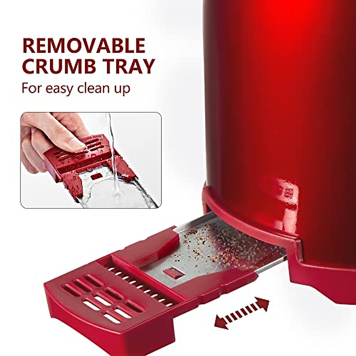 REDMOND Toaster 2 Slice, Retro Bagel Stainless Steel Compact Toaster with 1.5”Extra Wide Slots, 7 Bread Shade Settings for Breakfast, 800W (Valentine Red)