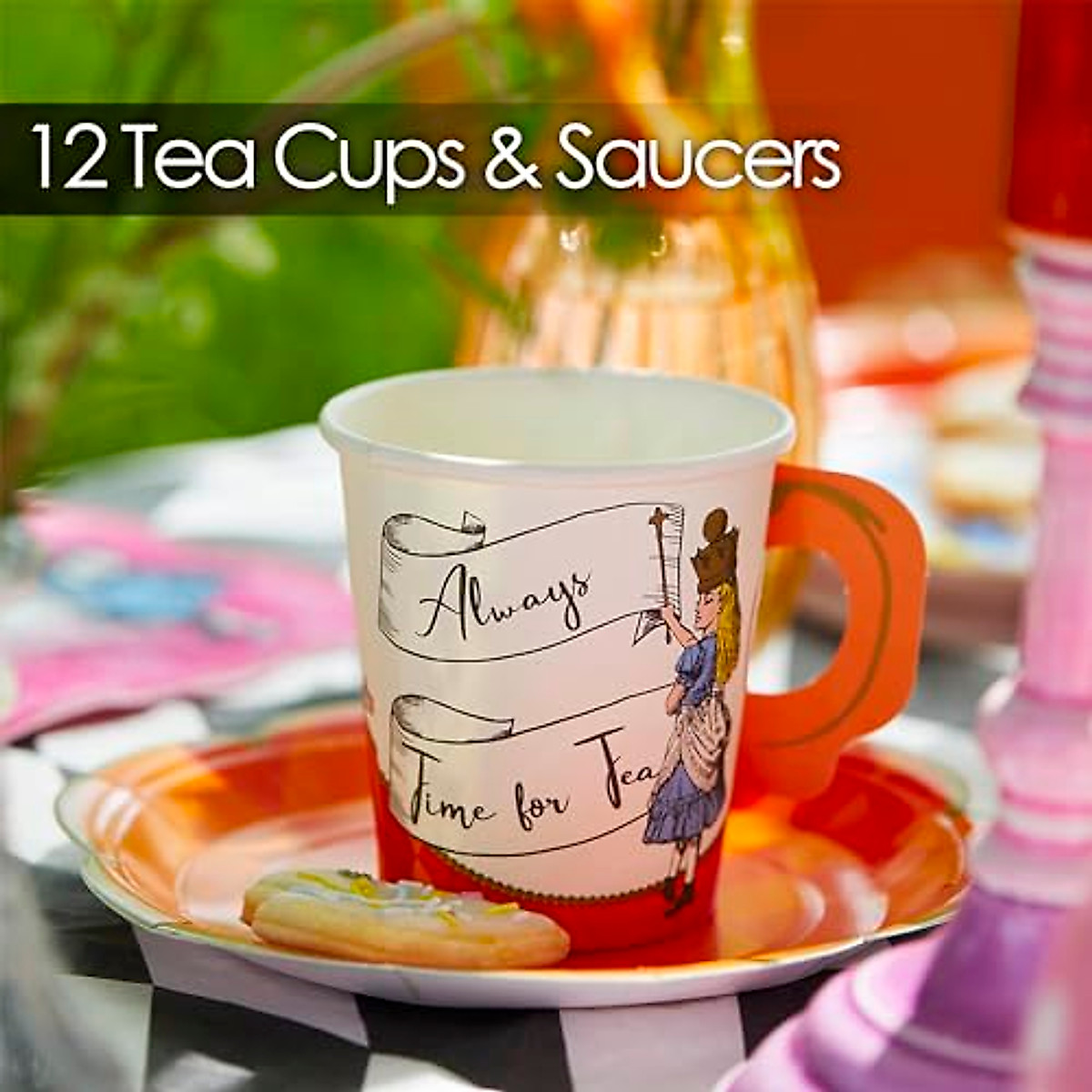 Talking Tables | 12 x Alice in Wonderland Cup and Saucer Set, Onderland 1st First Birthday Party Supplies | Mad Hatter Afternoon Tea Party Decorations For Kids Baby Shower, Weddings