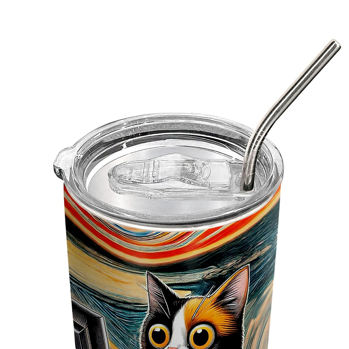 ORCAE 20oz Funny The Deadline Scream Tumbler, Gifts for Friends, Colleagues, Cat Gifts for Cat Lovers, Screaming Cat Tumbler Cup, Stainless Steel Coffee Thermos Insulated Travel Mug with Lid - BR