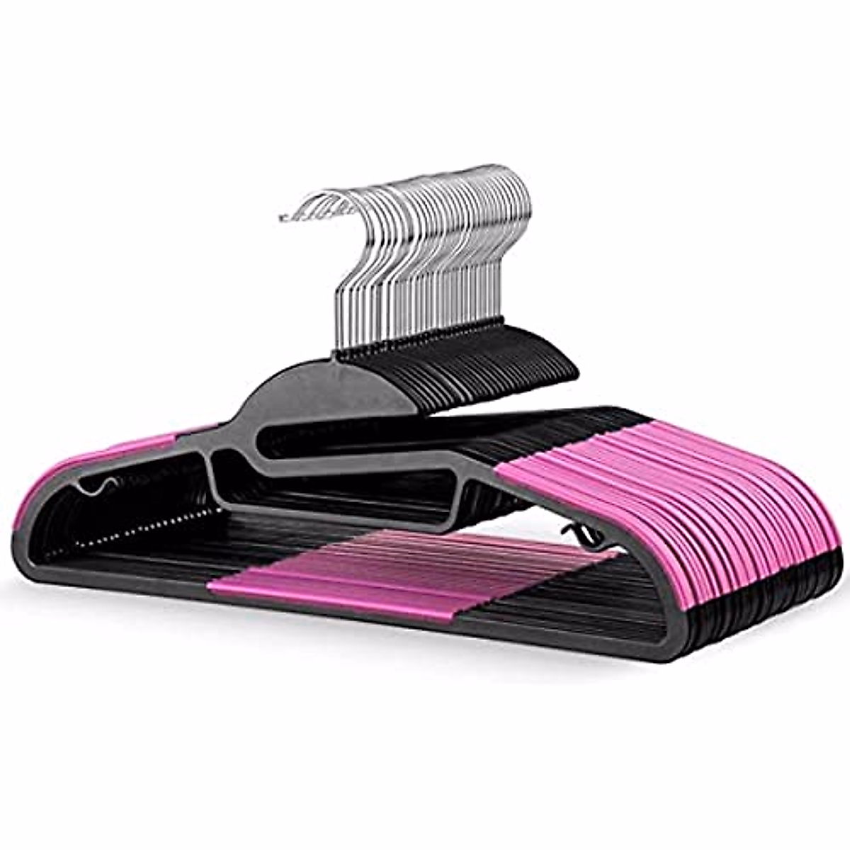 Rubber Coated Plastic Hangers (20 Pk) Non Slip Rubberized U-Slide Hanger, Ultra Thin Space Saving Suit Hanger, Non Slip Pants Hanger, Strong & Heavy Duty Plastic Coat Hanger, Strap Hooks, 360° Hook