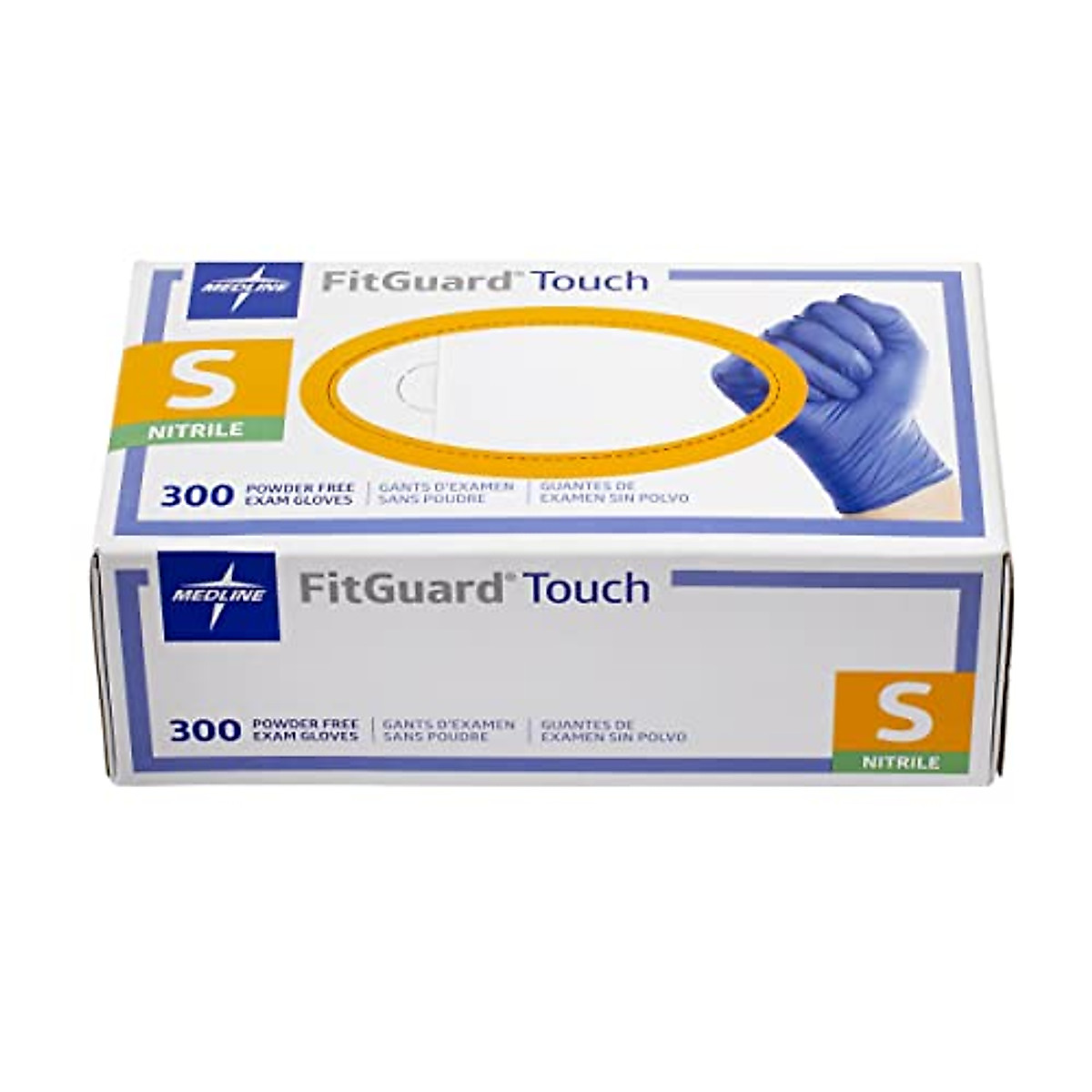 Medline FitGuard Touch Nitrile Exam Gloves, Disposable, Powder-Free, Cobalt Blue, Small, Box of 300