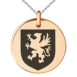 Tioneer Rose Gold Plated Stainless Steel Griffin Valor Coat of Arms Shield Symbol Small Medallion Circle Charm Pendant Necklace