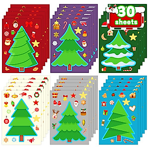 MISS FANTASY Christmas Crafts for Kids Toddlers, 30 Sheets Make a Tree Stickers,Christmas Activities for Kids Christmas Gifts for Kids Christmas Goodie Bag Stuffers Xmas Party Favors for Toddler Kids