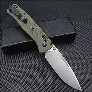 EDC Folding Pocket Knife For Men, Satin Plain Edge Drop Point Blade , Green Grivory Fiberglass Super Lightweight Handle Axis Lock With Belt Clip, Everyday Carry Thumb Studs Manual Open (Green Handle Satin Blade)
