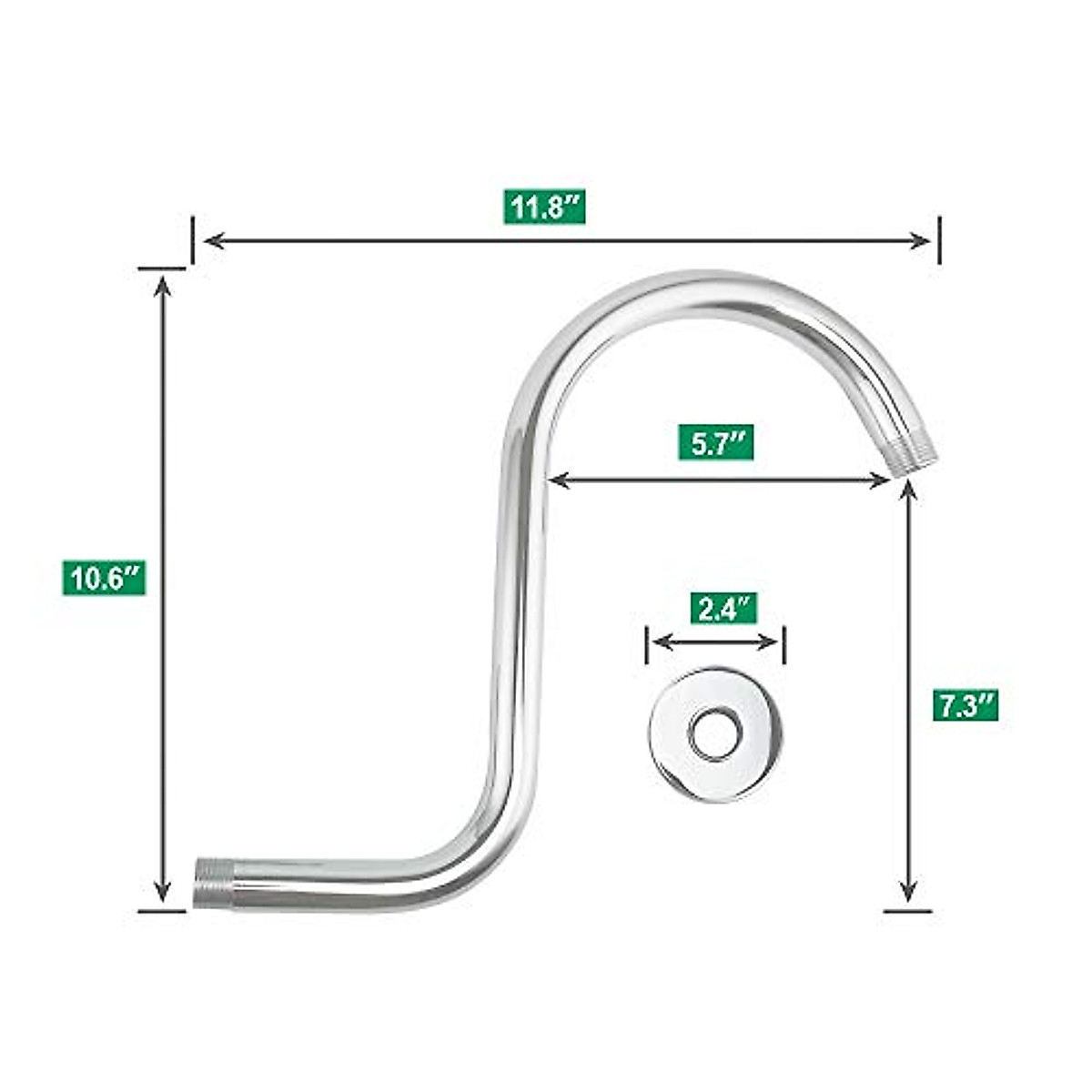 Purelux Goose Neck Shower Arm Water Outlet PJ1201 Made of Stainless Steel, Chrome Finish Showerhead Extension