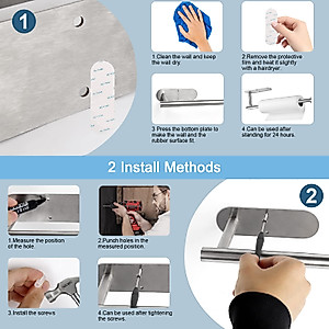 Paper Towel Holder Under Cabinet, DIGHEIGG Self Adhesive or Wall Mount Paper Towel Holder Under Counter Hanging Stand for Kitchen, Bathroom, Home Kitchen Organization(13Inch, Silver)