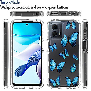 Sidande Case for Moto G 2023 Case, Motorola G 5G 2023 Case with Tempered Glass Screen Protector, Full Body Clear Floral TPU Slim Phone Protective Armor Cover for Motorola Moto G 5G 2023 (Butterfly)