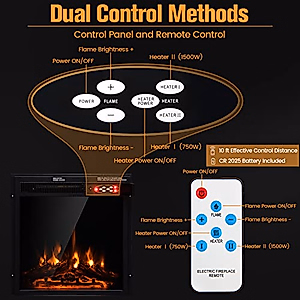 GOFLAME 22 Inches Electric Fireplace Insert, Recessed Fireplace Heater with 7-Level Adjustable Flame Brightness, Remote Control, Overheat Protection, ETL Certified, 750W/1500W, Black