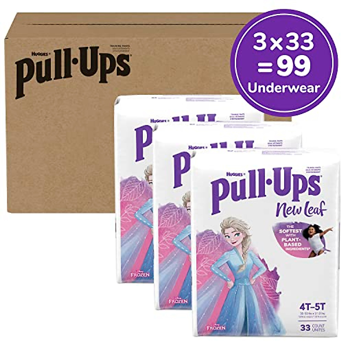 Pull-Ups New Leaf Girls' Disney Frozen Potty Training Pants, 4T-5T (38-50 lbs), 99 Ct (3 packs of 33), Packaging May Vary