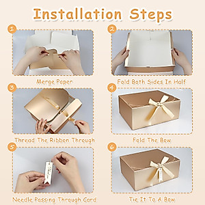 12Sets Valentines Day Gift Boxes with Lids,10x8x4inch Large Paper Present Box,Bridesmaid Proposal Box with Ribbon Thank You Card (Rose Gold)