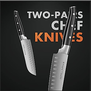 Emojoy 22-Piece Kitchen Knife Set with Block, Include 2-pair Chef Knives, Carving Fork and Sharpener (Dual-Chef Sets)