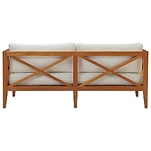 Modway EEI-3427-NAT-WHI Northlake Outdoor Patio Premium Grade A Teak Sofa Couch With Sunproof Cushions, Natural White