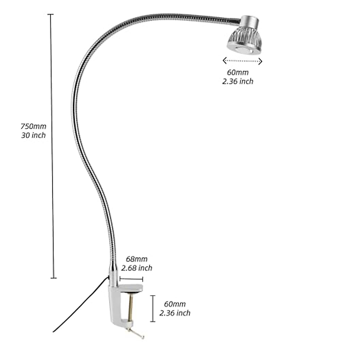 Hersi High Bright 5w 35‘’Long Flexible Arm Desk Lamp Metal Architect LED Task Light with Clamp, Adjustable Folding Twin-Arm Clip-on Table Lamp,Black for Home Office (Silver)