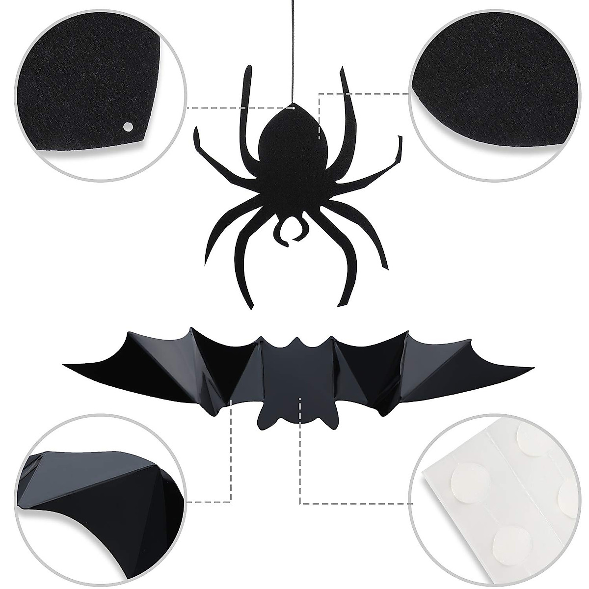 46 Pieces Halloween Bat Spider Decorations Hanging Bats and Spiders Wall Decals Window Stickers Halloween Party Supplies