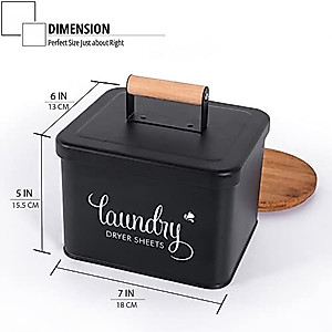 Dryer Sheets Holder Modern Farmhouse Dryer Sheet Dispenser Container with Lid, Metal Dryer Sheet Box, Fabric Softener Dispenser, Storage Box, Lint Bin for Laundry Room decoration (Matte Black)
