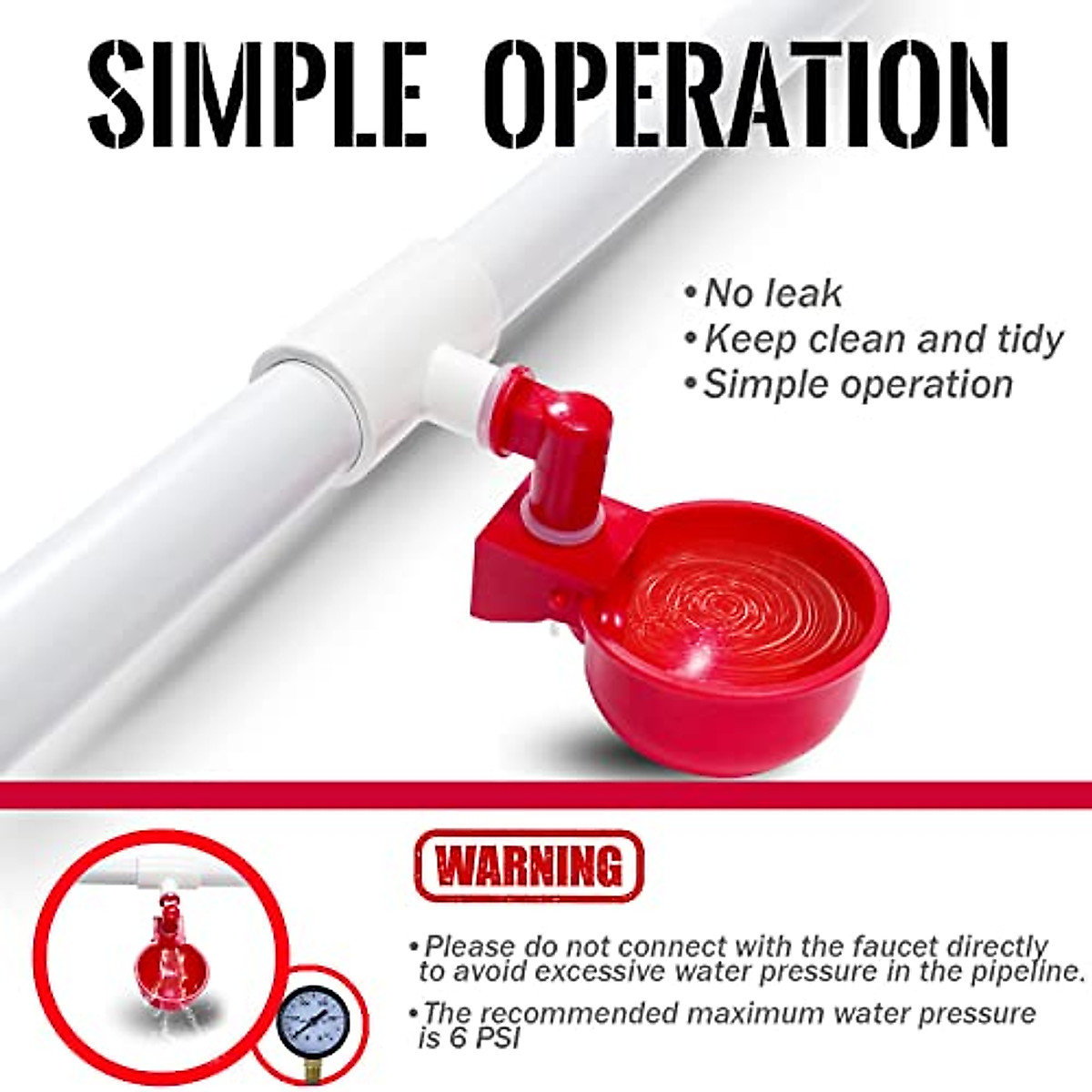 letsFix Chicken Water Cups for PVC with Tee, Automatic Waterer Kit for Poultry, DIY PVC Water Feeder for Chicken/Duck/Quail/Turkey, Chicken Waterer [8 Pack]