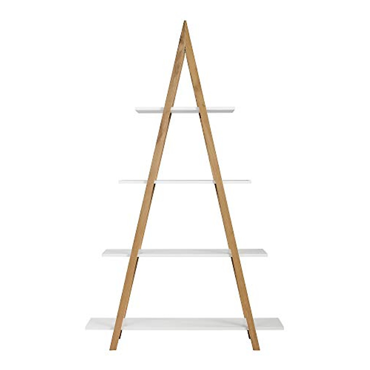Universal Expert Abacus 4-Tier Ladder Bookcase, Leaning Free Stand Wood Bookshelf Frame Storage Rack, Display Shelf for Home Office, Oak and White