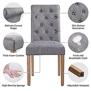 Yaheetech 2PCS Dining Chairs Button Tufted Parsons Diner Chairs Solid Wood Upholstered Fabric High Back Padded Dining Room Chairs Home Kitchen Chairs, Dark Gray