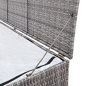 loibinfen Patio Storage Box Gray 59.1"x19.7"x23.6" Poly Rattan Patio Garden Outdoor Storage Container for Toys, Furniture Deck box (Weight:31.75 lbs)