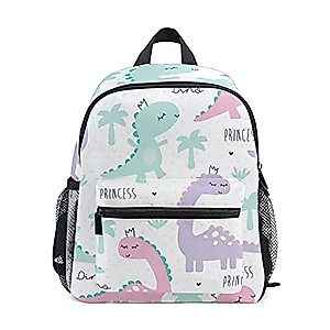 beeplus Toddler Boys Girls Backpack Chest Strap Pink Dinosaur Princess White Kids Preschool Bookbag Waterproof Lightweight Bag